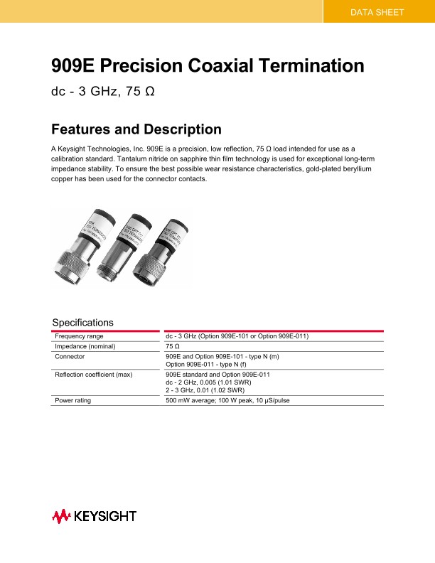 909E Precision Coaxial Termination PDF Asset Page | Keysight